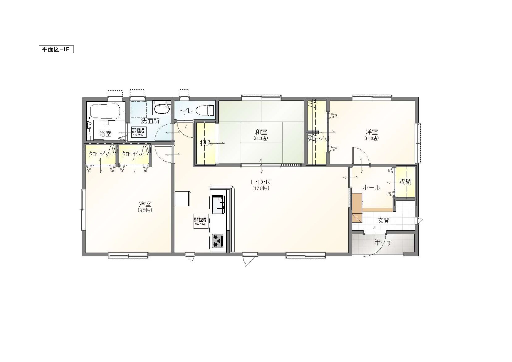 間取り・家づくりのシミュレーション|平屋 3LDK 間口:南玄関 13,650mm | 東海 1510万円 | 注文住宅・家を建てるなら一建設株式会社